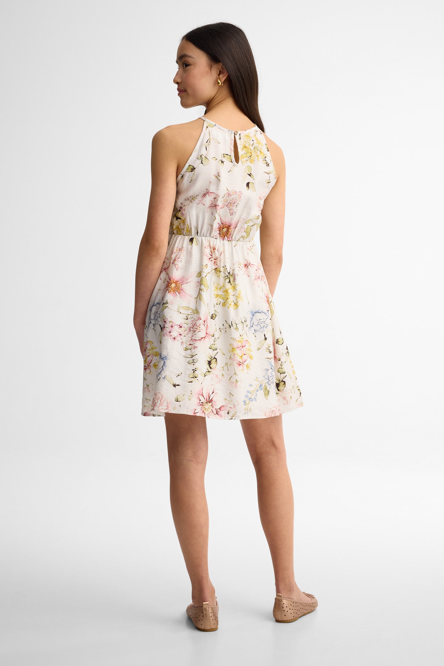 Sleeveless short floral print dress - Teenage girl