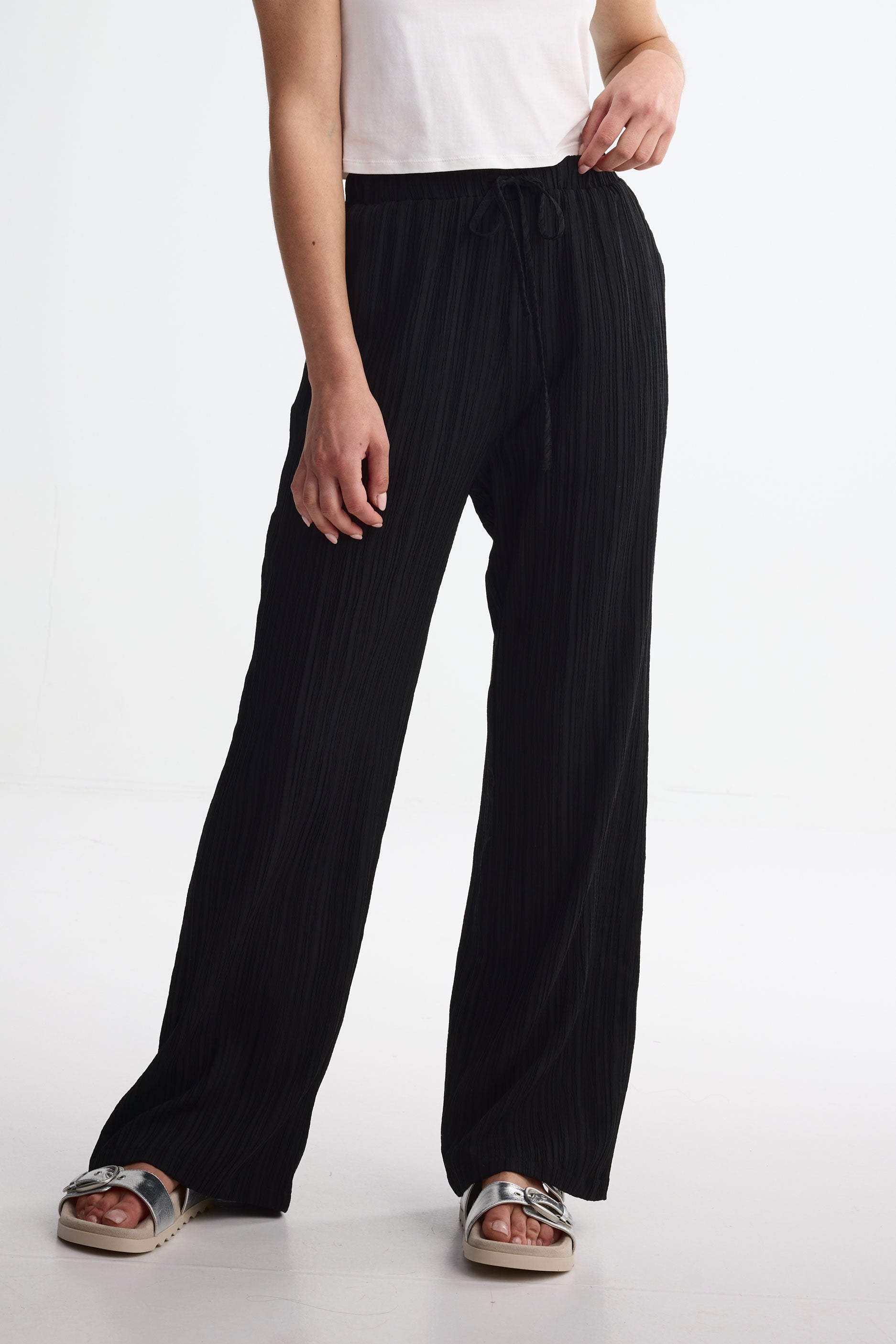 Pantalon jambe large taille élastique - Femme
